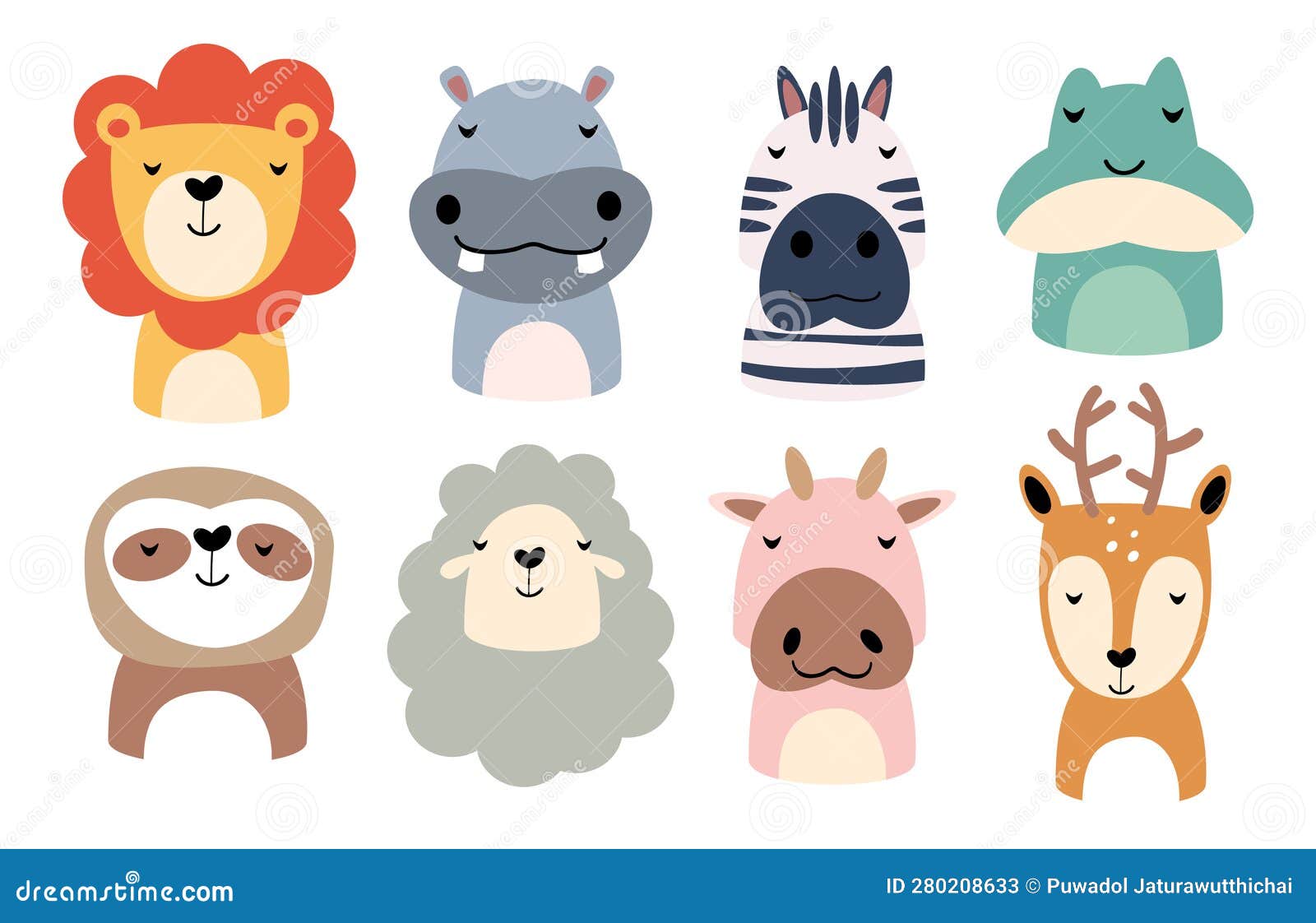Set of Wildlife Animals is Sleeping . Vector Stock Vector ...