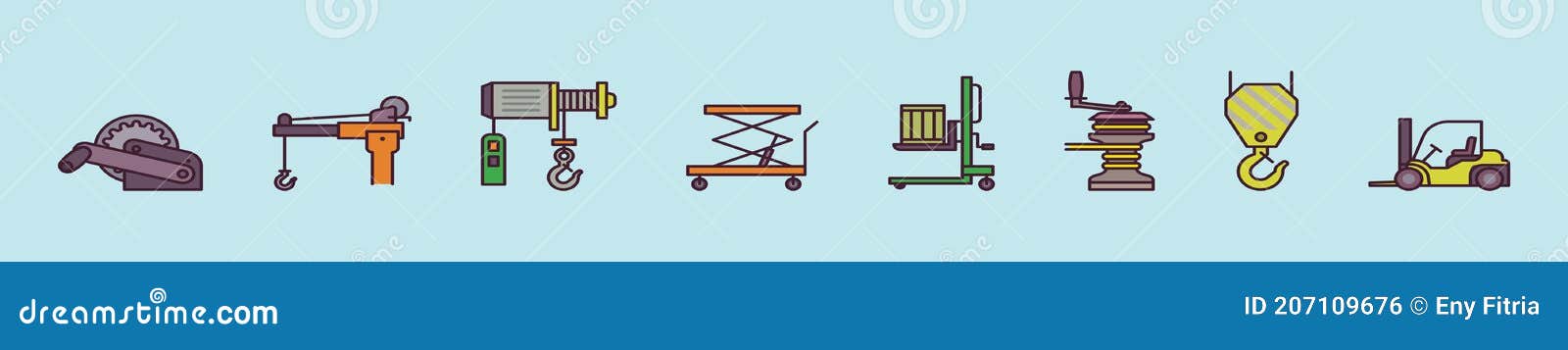 Set of Winch Cartoon Icon Design Template with Various Models. Vector ...