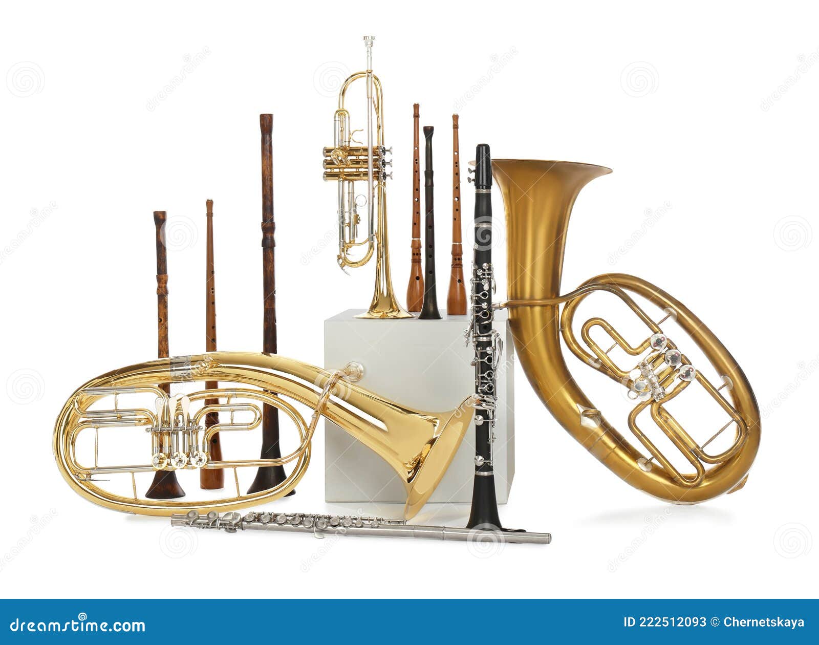 Set of Wind Musical Instruments on White Background Stock Image - Image ...
