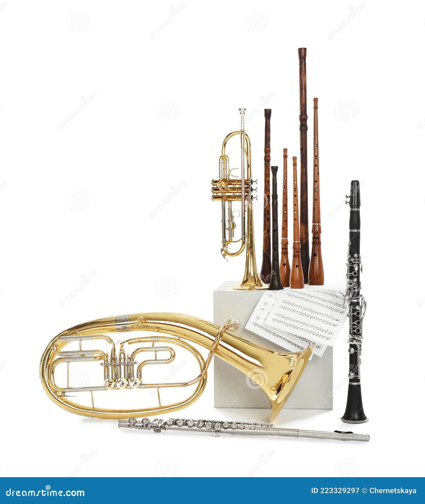 Set of Wind Musical Instruments on White Background Stock Image - Image ...