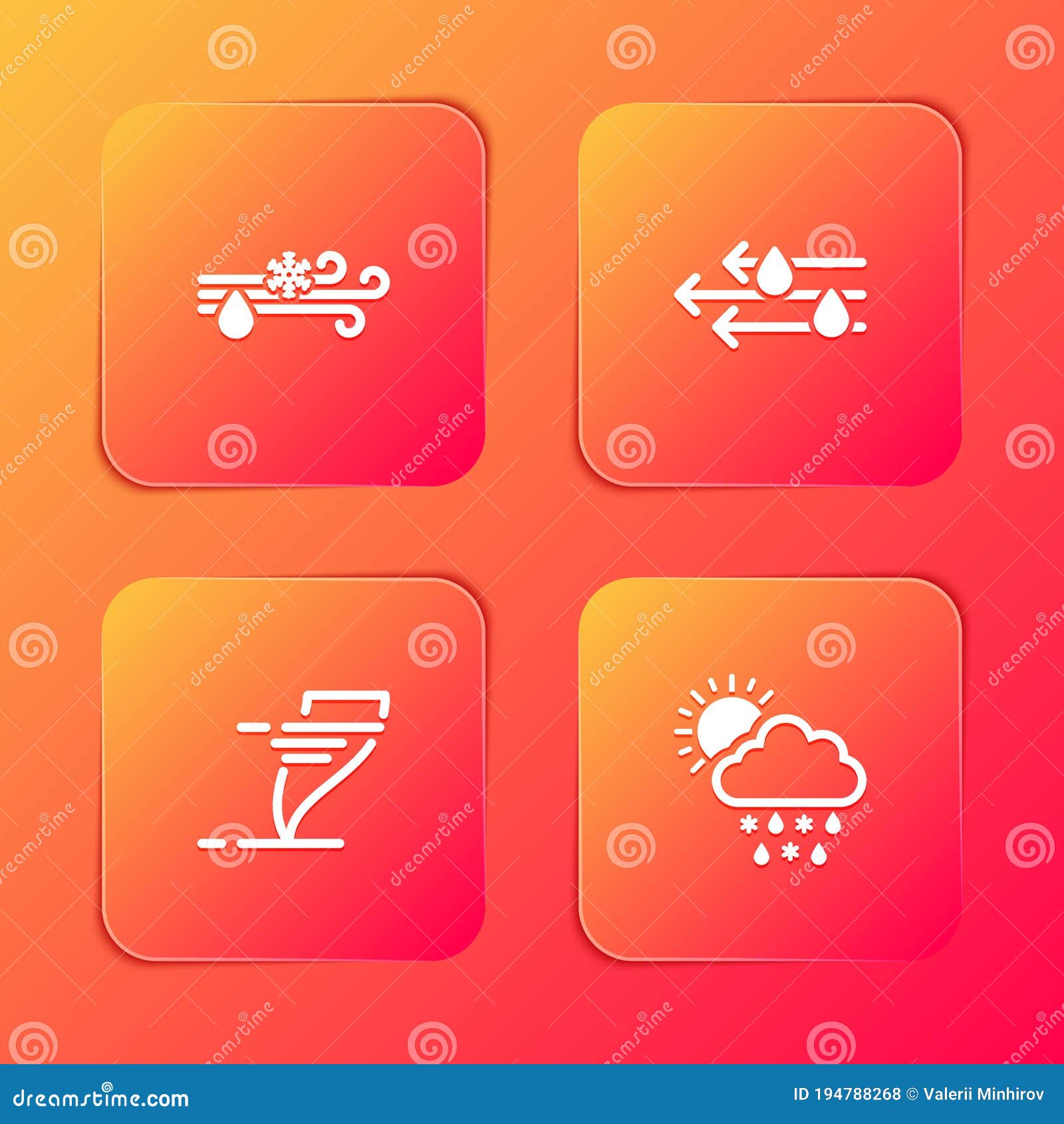 Set Wind and Rain with Snow, , Tornado and Cloud Rain, Sun Icon. Vector ...