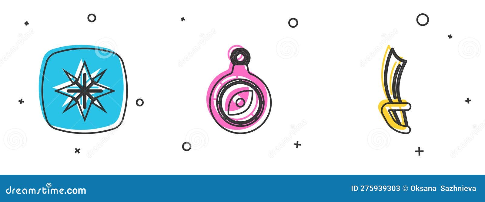 Set Wind Rose, Compass and Pirate Sword Icon. Vector Stock Vector ...