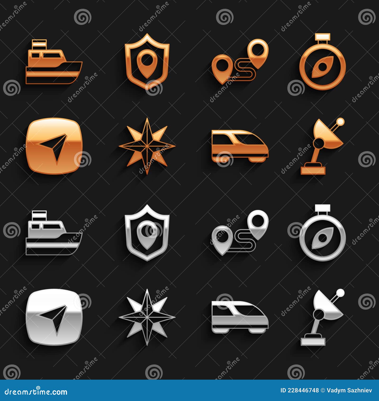 Set Wind Rose, Compass, Radar, High-speed Train, Infographic of City ...