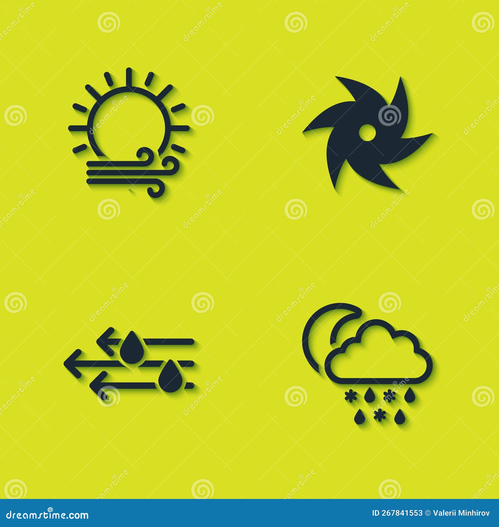 Set Wind and Sun, Cloud with Snow, Rain, Moon, and Tornado Icon. Vector ...