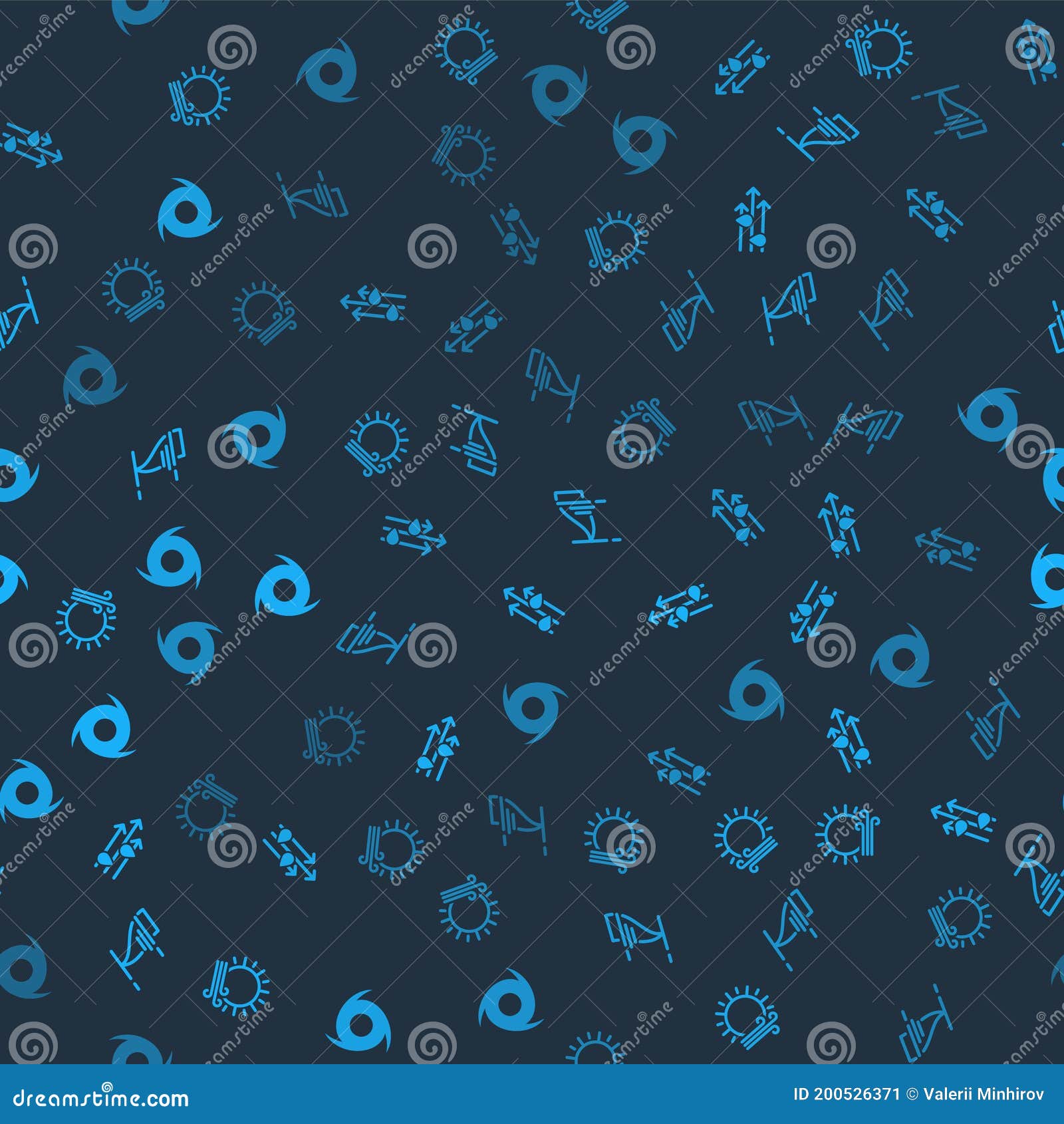 Set Wind and Sun, Rain, Tornado and on Seamless Pattern. Vector Stock ...