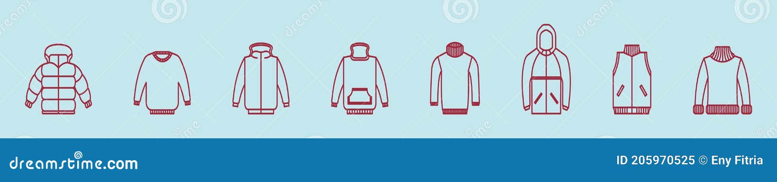 Set of Windbreaker Cartoon Icon Design Template with Various Models ...