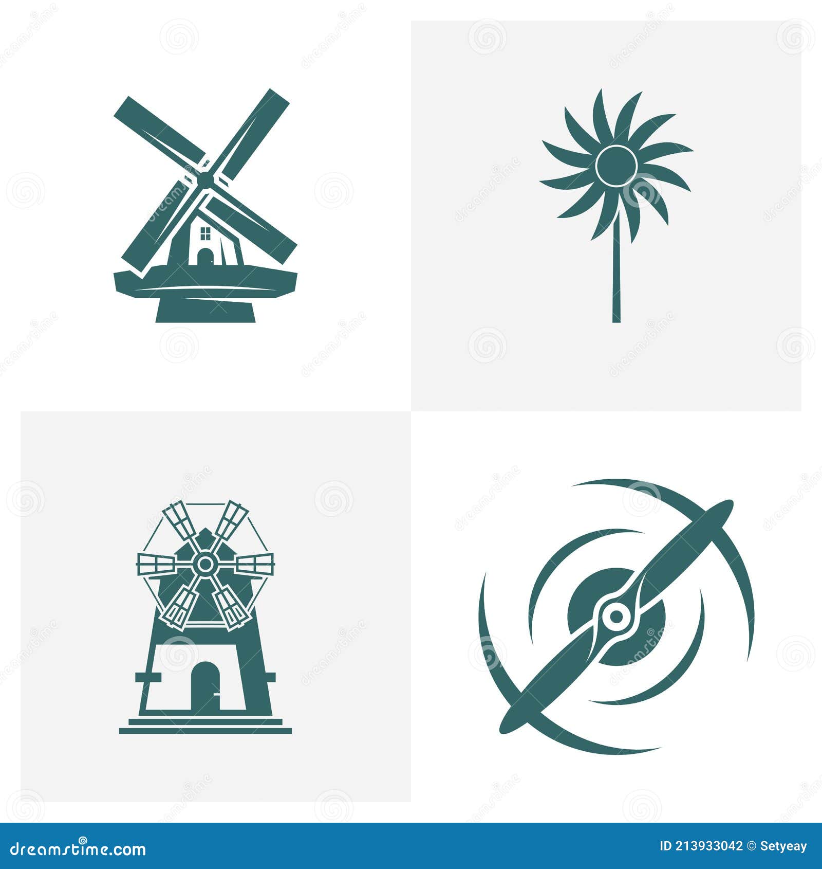 Set of Windmill Logo Design Vector Illustration, Creative Windmill Logo ...