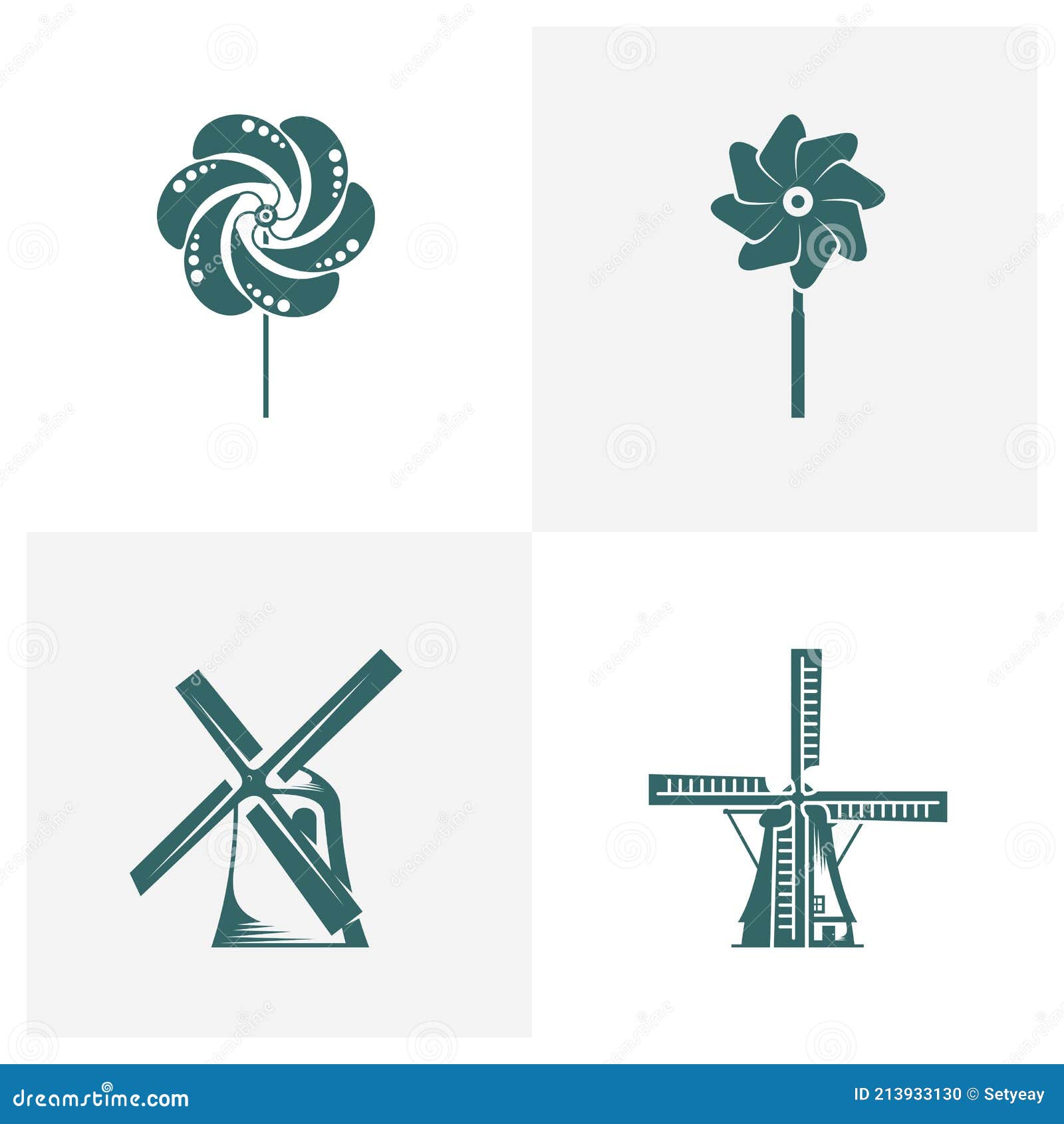 Set of Windmill Logo Design Vector Illustration, Creative Windmill Logo ...