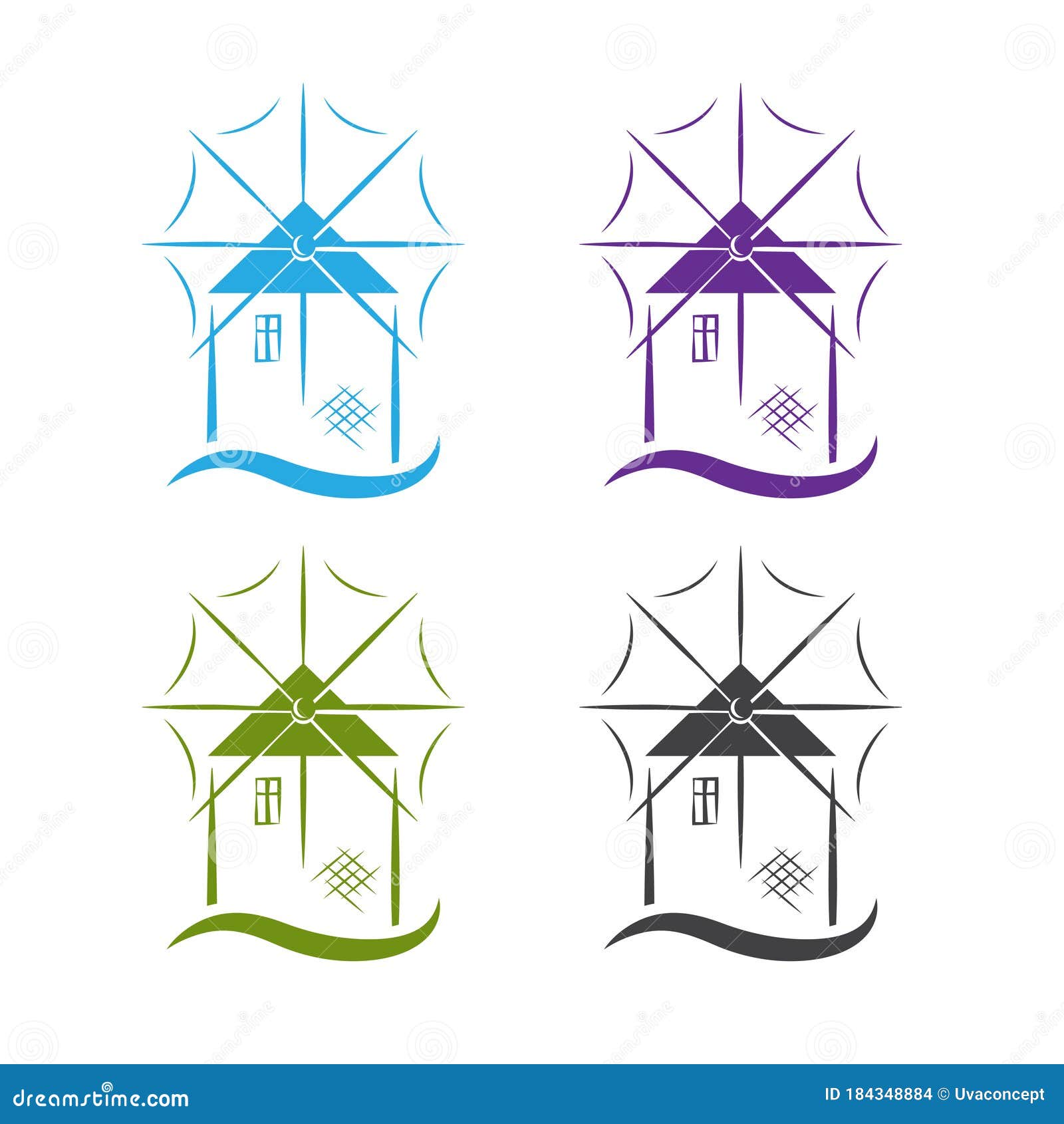 Set of Windmill with Wave Vector Design Template Stock Vector ...