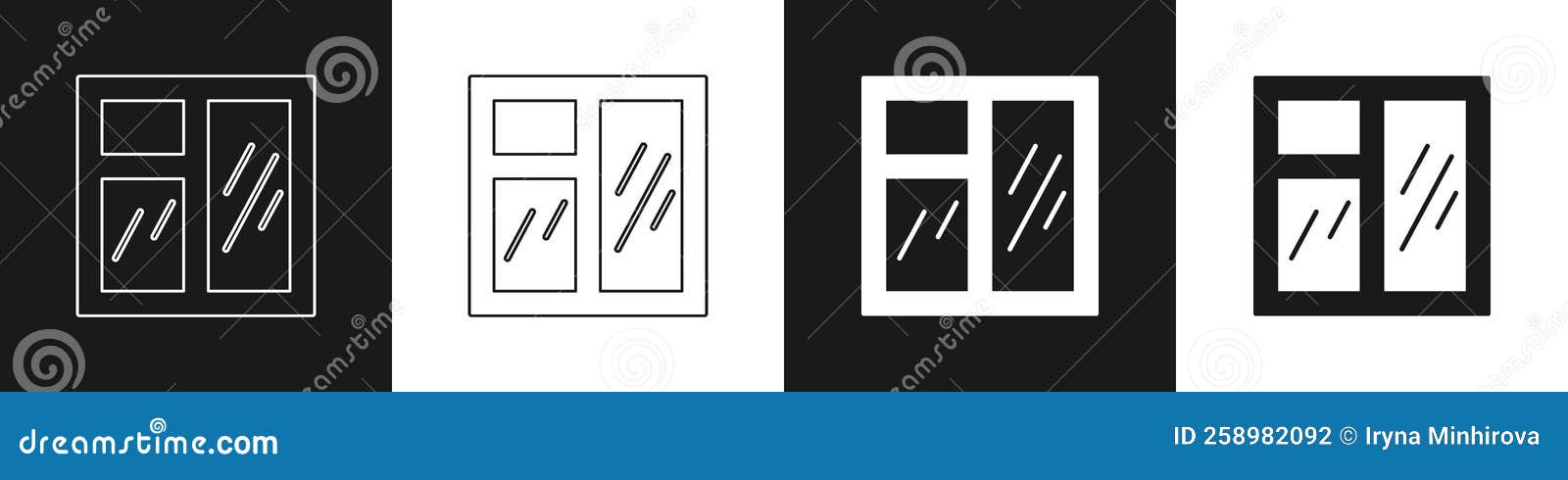 Set Window in Room Icon Isolated on Black and White Background. Vector ...
