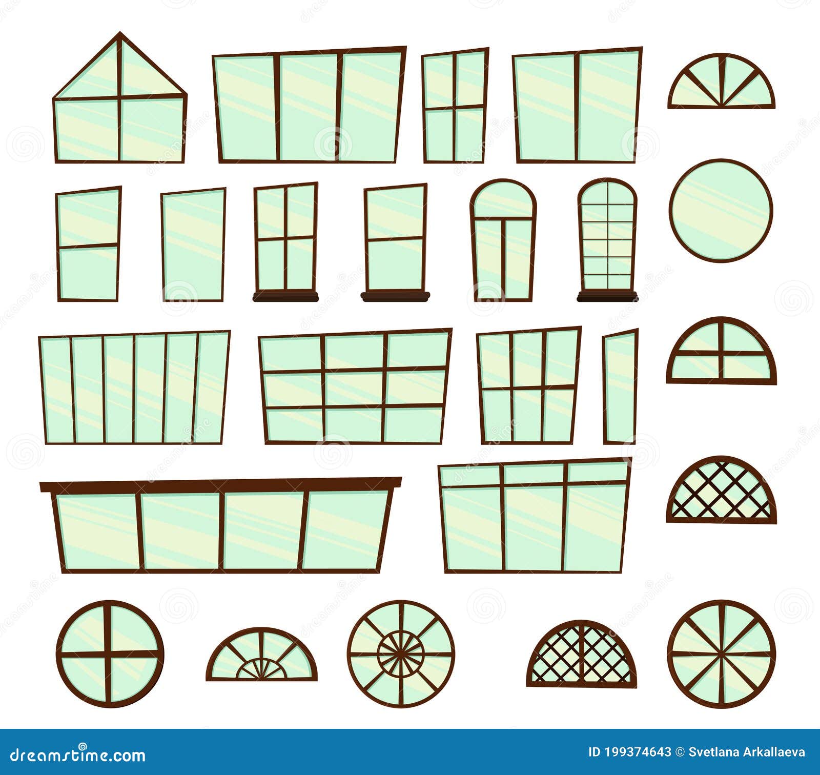 Set of Windows for Design. Cartoon Style. Vector Illustration. Stock ...