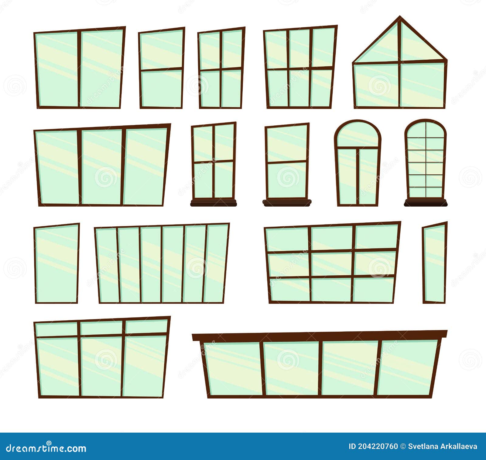 Set of Windows for Design. Cartoon Style. Vector Illustration. Stock ...