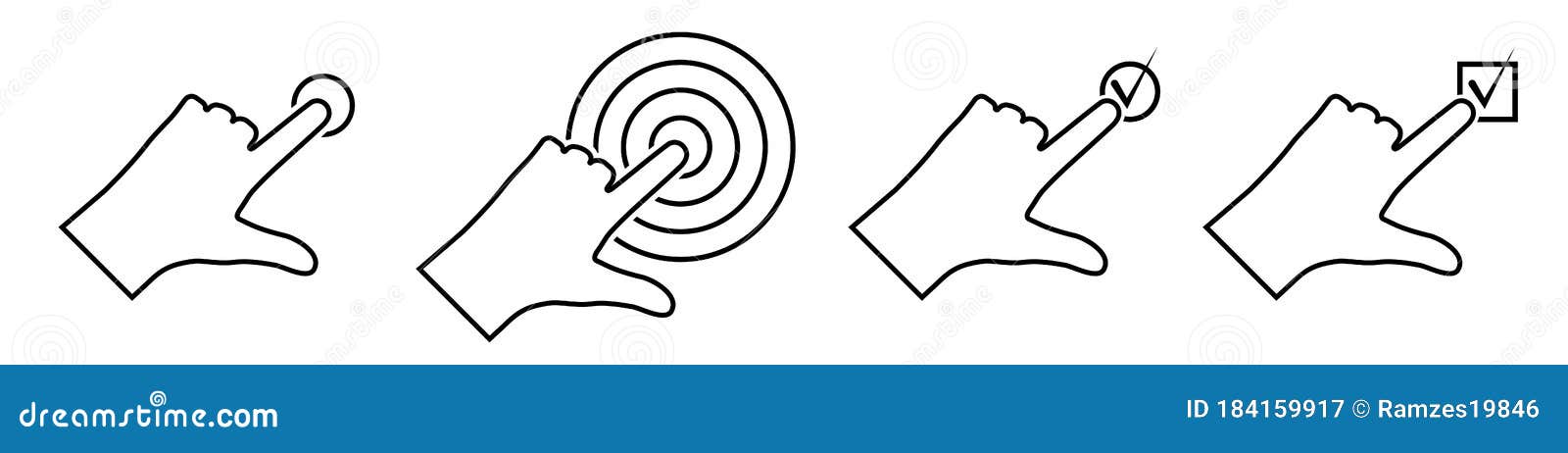 Set of Windows. Man Hand Puts a Finger on a Button, Makes a Choice ...