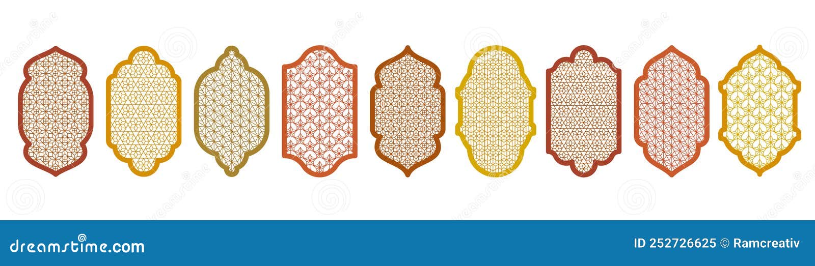 Set of Windows with Patterns in Oriental Style. Multicolored Arches on ...