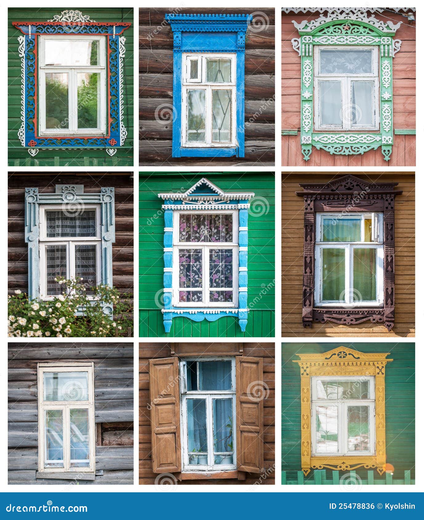 Set of Windows of Russian Houses. Stock Photo - Image of russia ...