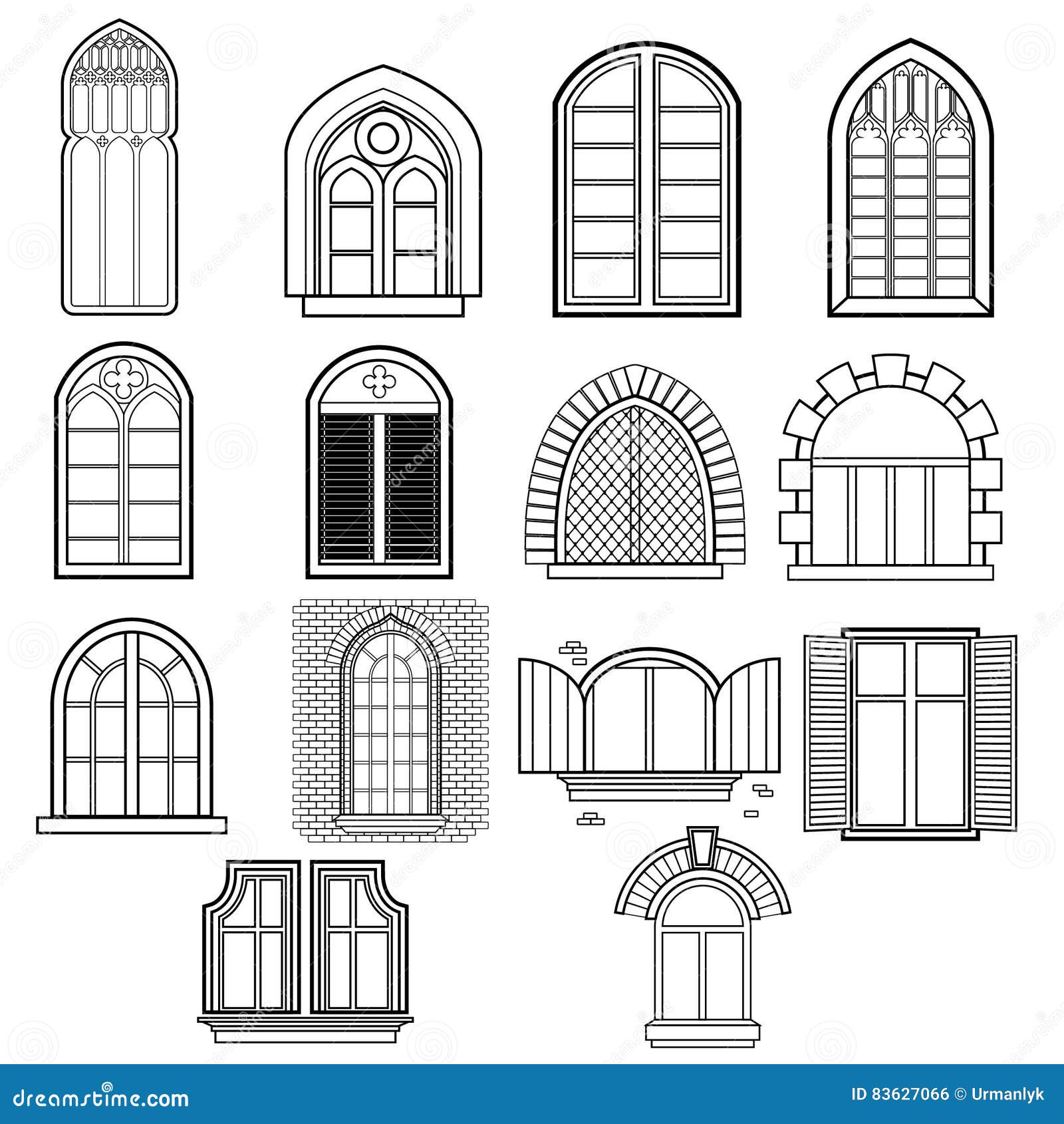 A set of windows vector stock vector. Illustration of curtain - 83627066