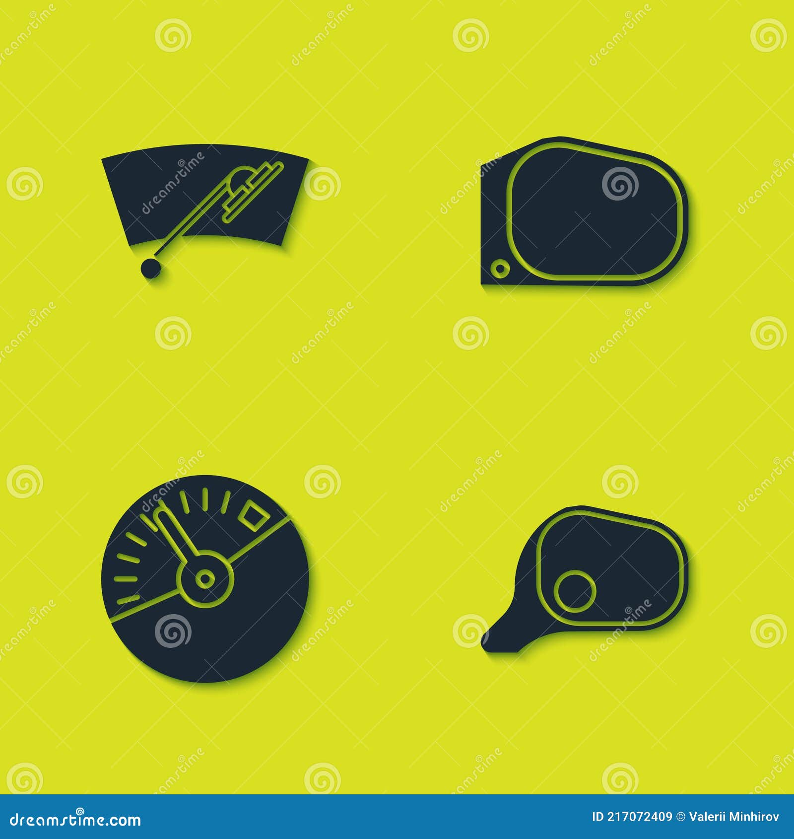 Set Windscreen Wiper, Car Mirror, Speedometer and Icon. Vector Stock ...