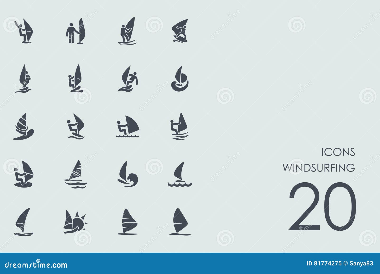 Set of windsurfing icons stock vector. Illustration of graphic - 81774275