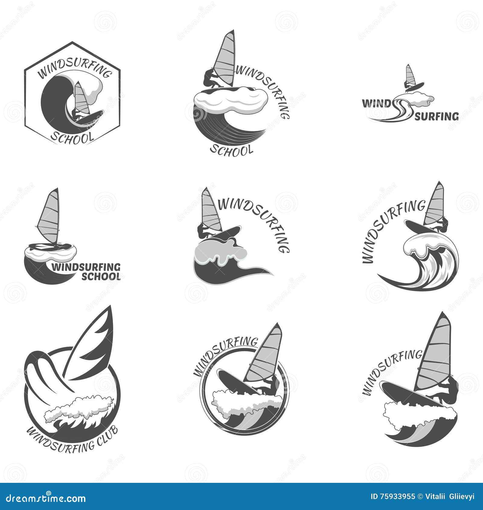 Set. Windsurfing Logo Vector Illustration Stock Vector - Illustration ...