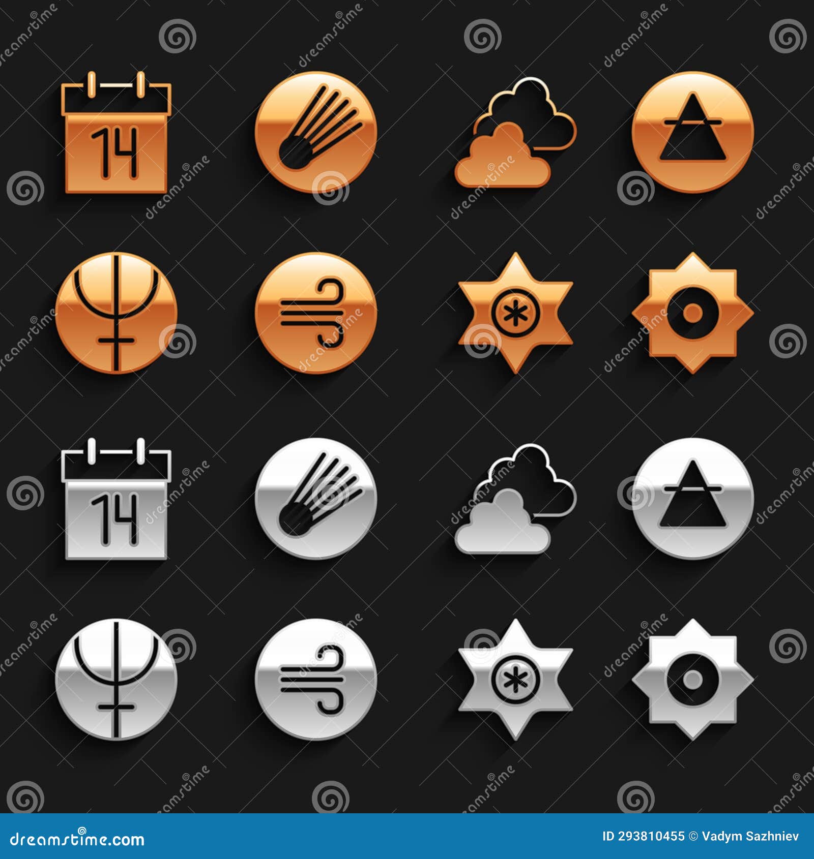 Set Windy Weather, Air Element, Falling Star, Neptune Planet, Cloudy ...