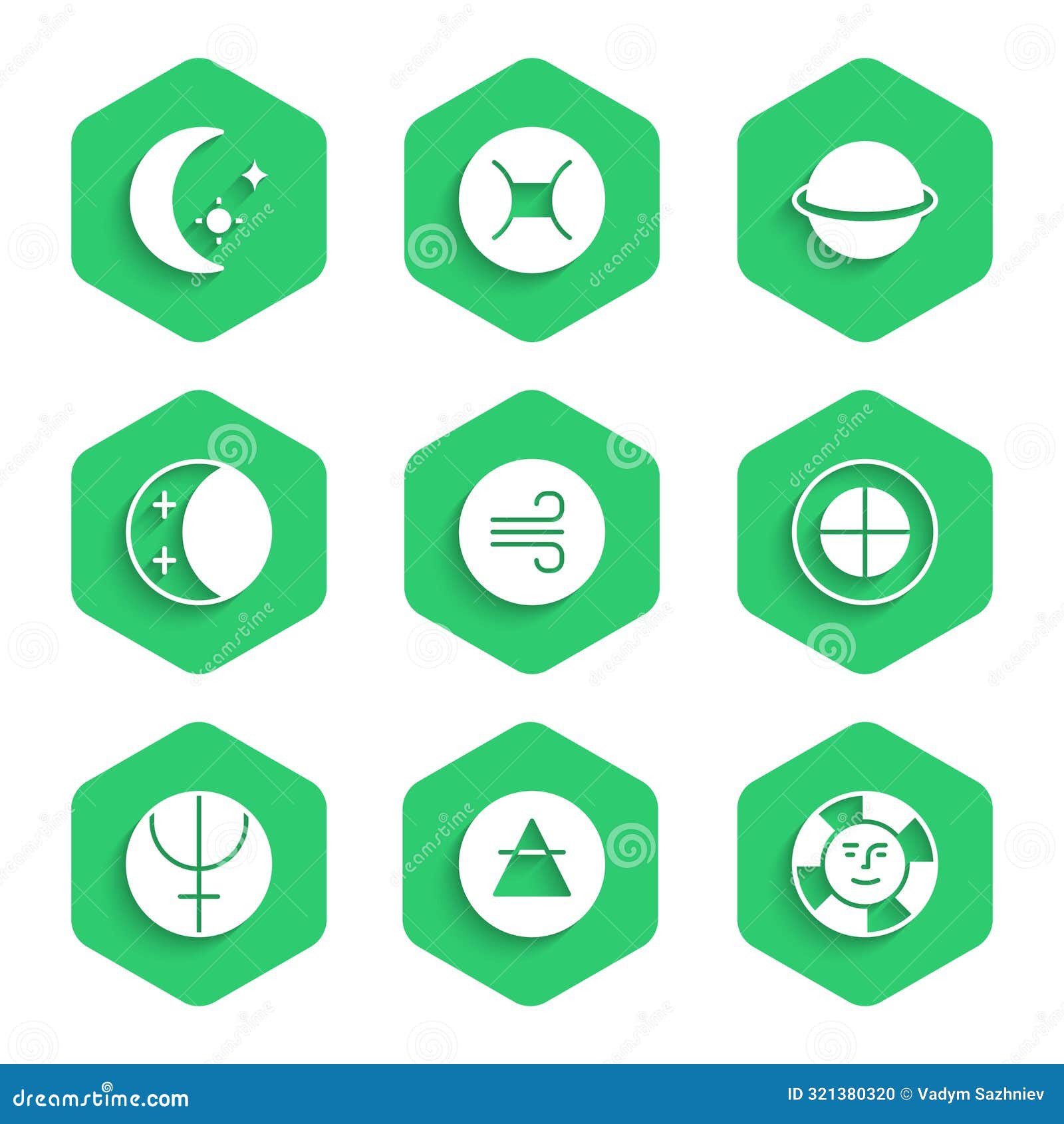 Set Windy Weather, Air Element, Sun, Earth Globe, Neptune Planet ...