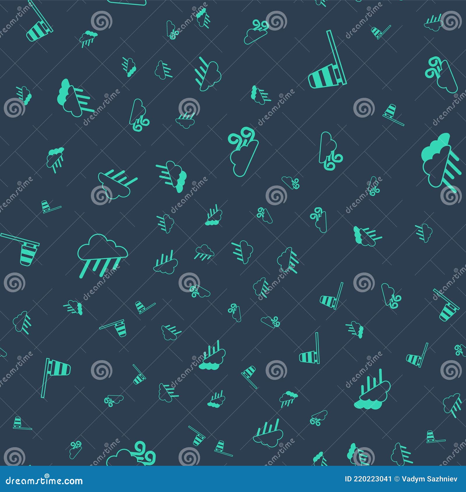 Set Windy Weather, Cone Windsock Wind Vane, Cloud with Rain and on ...