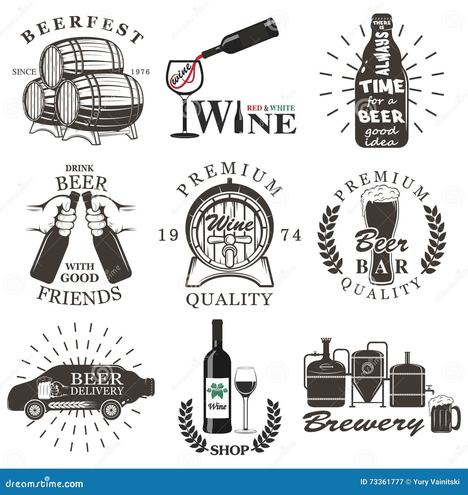 Set of Wine and Beer Signs, Badges Stock Vector - Illustration of food ...