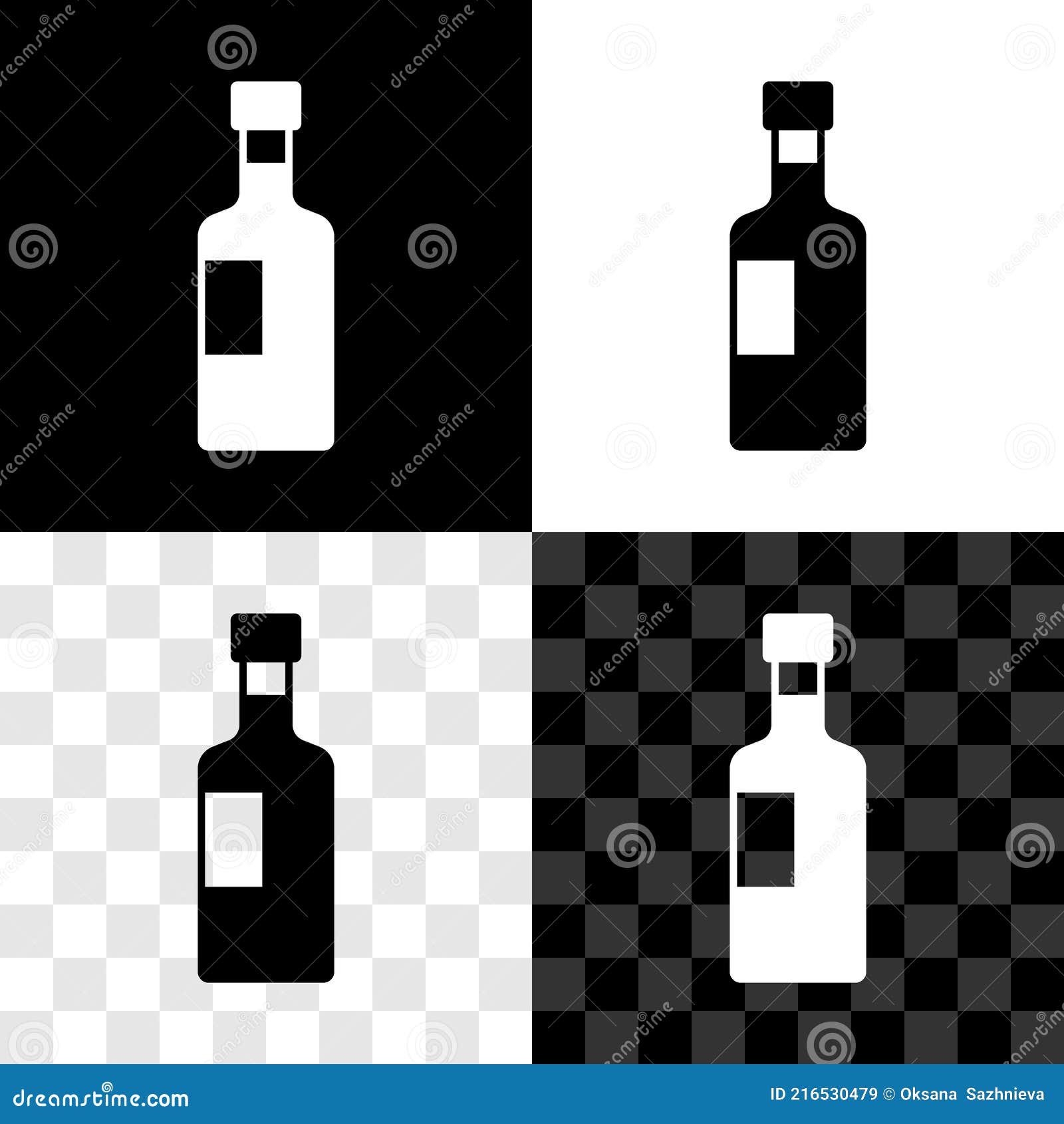 Set Wine Bottle Icon Isolated on Black and White, Transparent ...