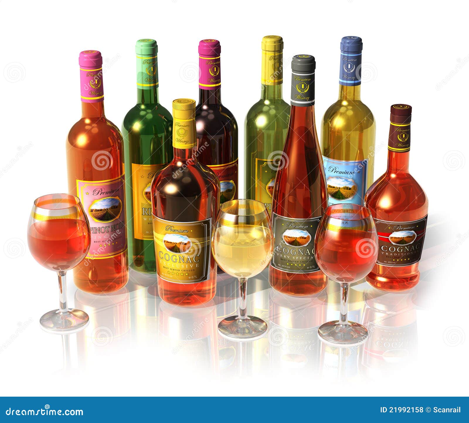 Set of Wine and Cognac Bottles and Goblets Stock Illustration ... Set of Wine and Cognac Bottles and Goblets Stock Illustration ...
