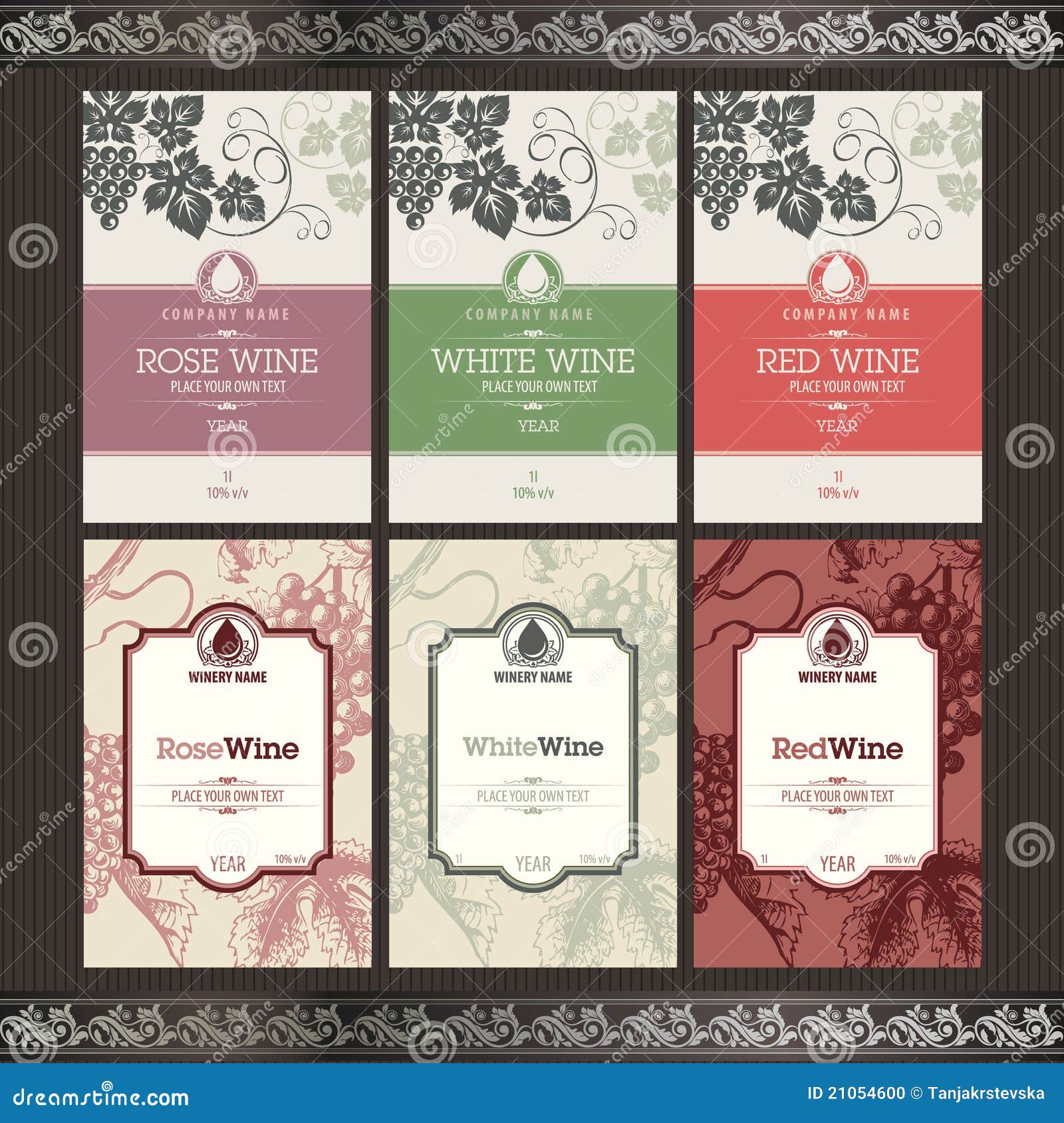 Set of wine labels stock vector. Illustration of floral - 21054600