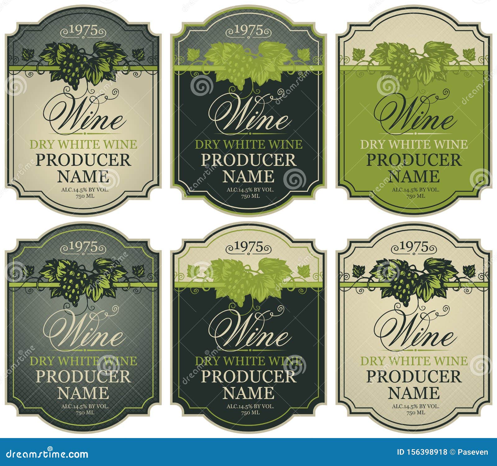 Set of Wine Labels with Bunches of Grapes Stock Vector - Illustration ...