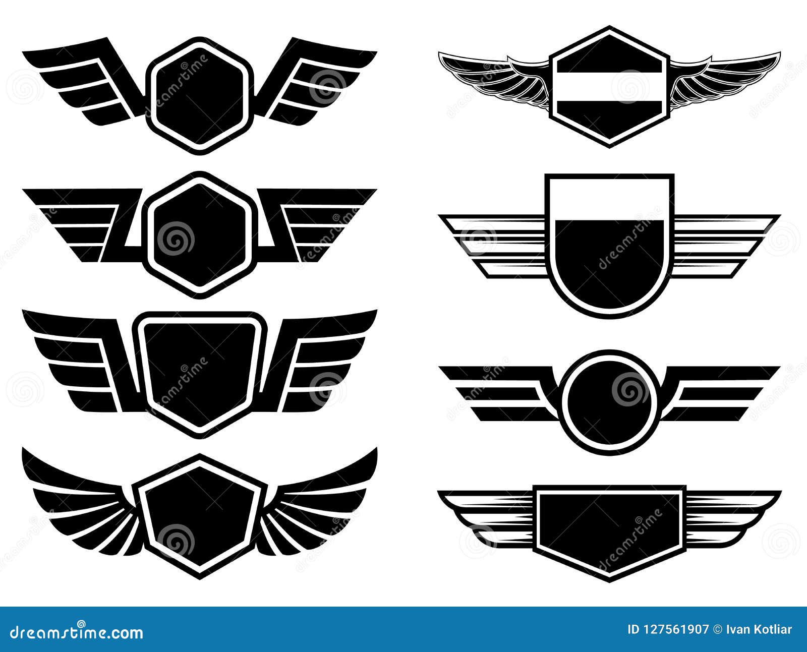 Set of Winged Emblems. Design Element for Poster, Logo, Label, Sign, T ...