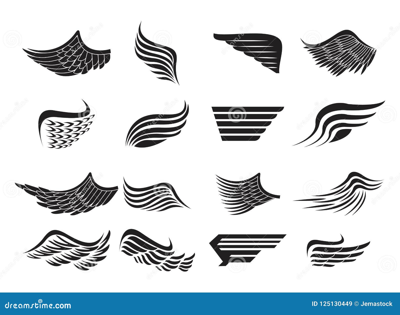 Set of wings emblems stock vector. Illustration of design - 125130449