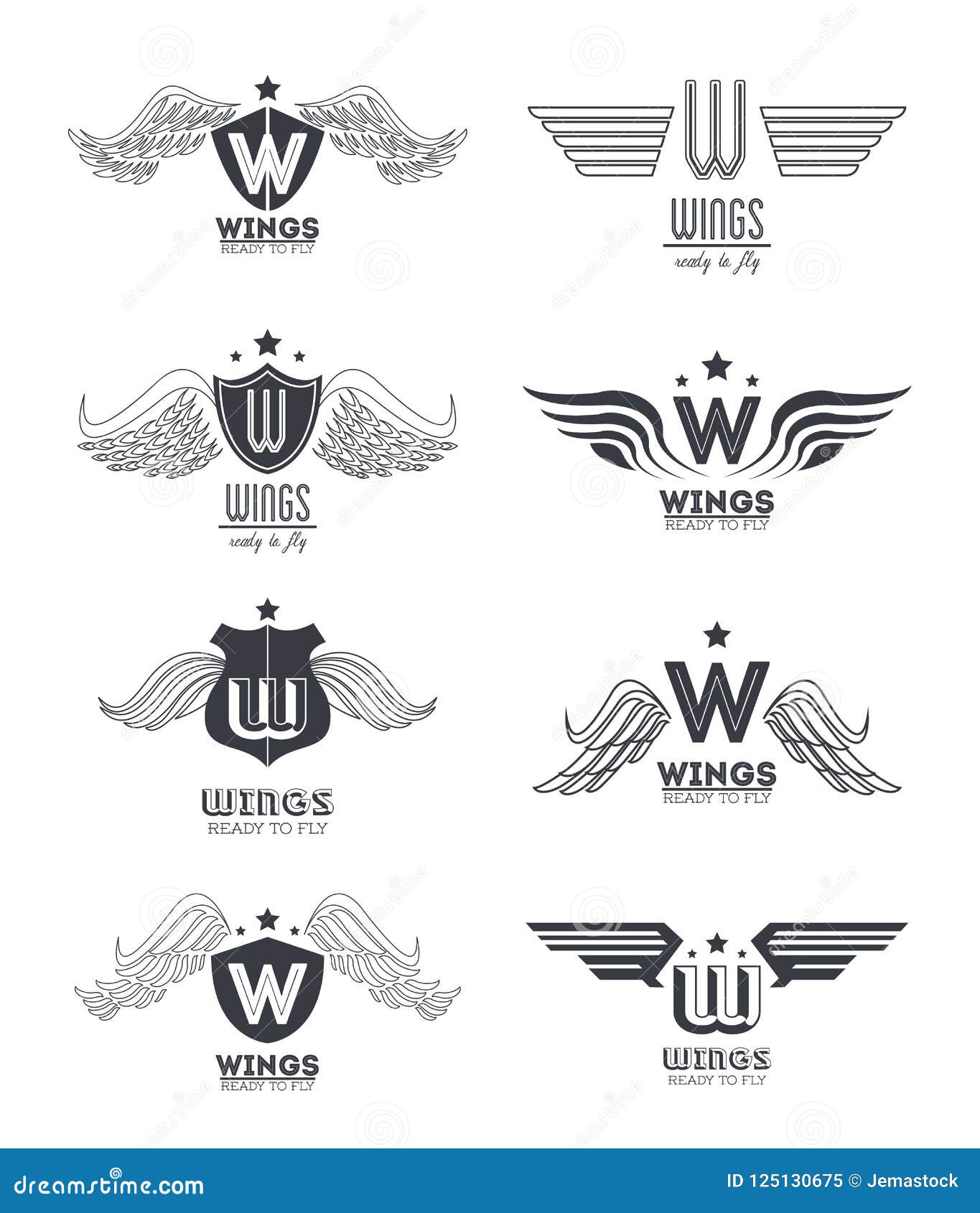Set of wings emblems stock vector. Illustration of collection - 125130675