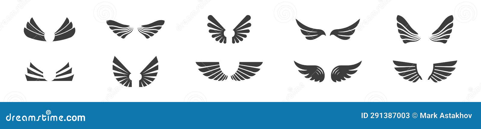 Set of Wings Icons. Wings. Different Shapes of Wing Collection. Vector ...