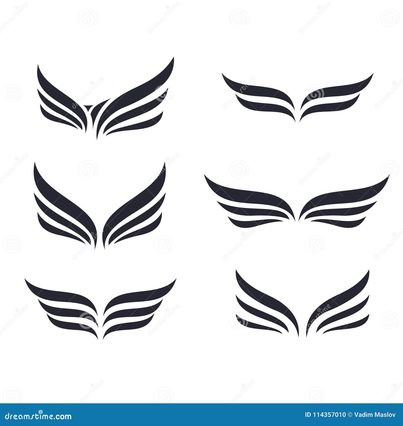 Wings Icons Set Isolated On White Background Vector Illustration ...