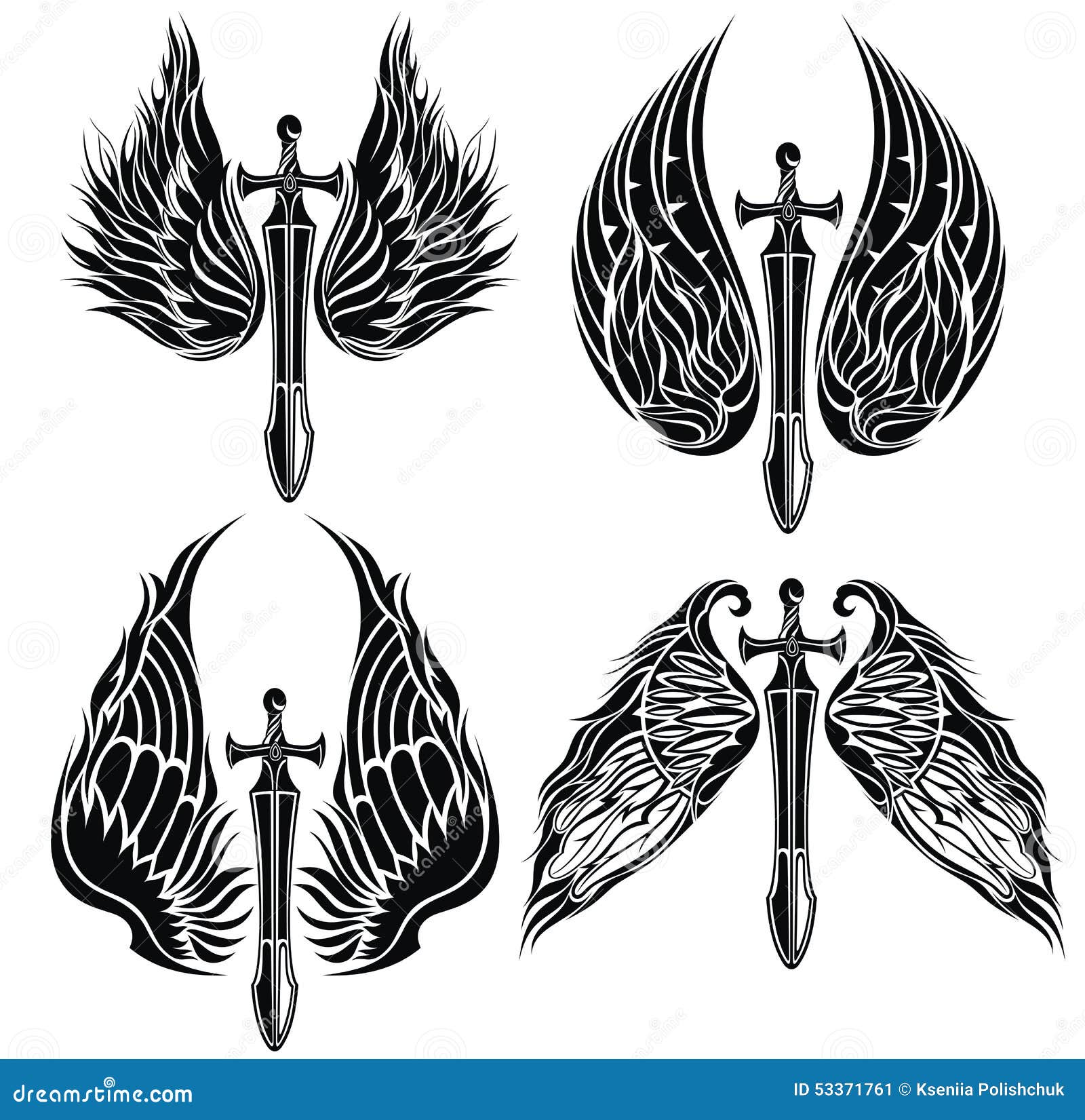 Set of Wings and Swords stock vector. Illustration of clip - 53371761
