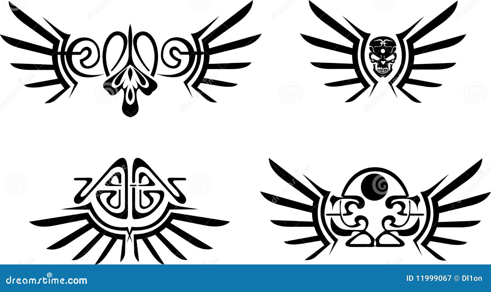 Set of Wings Tribal Tattoos. Stock Vector - Illustration of trampstamp ...