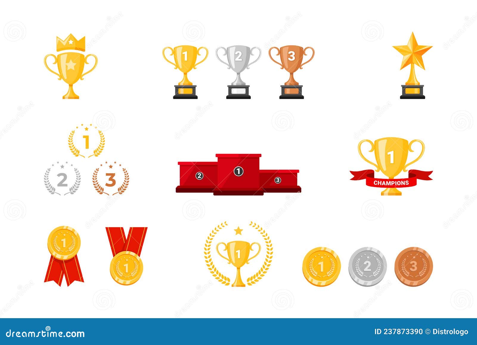 Set of Winner Award and Achievement Elements. Trophy Cup, Stage Podium ...
