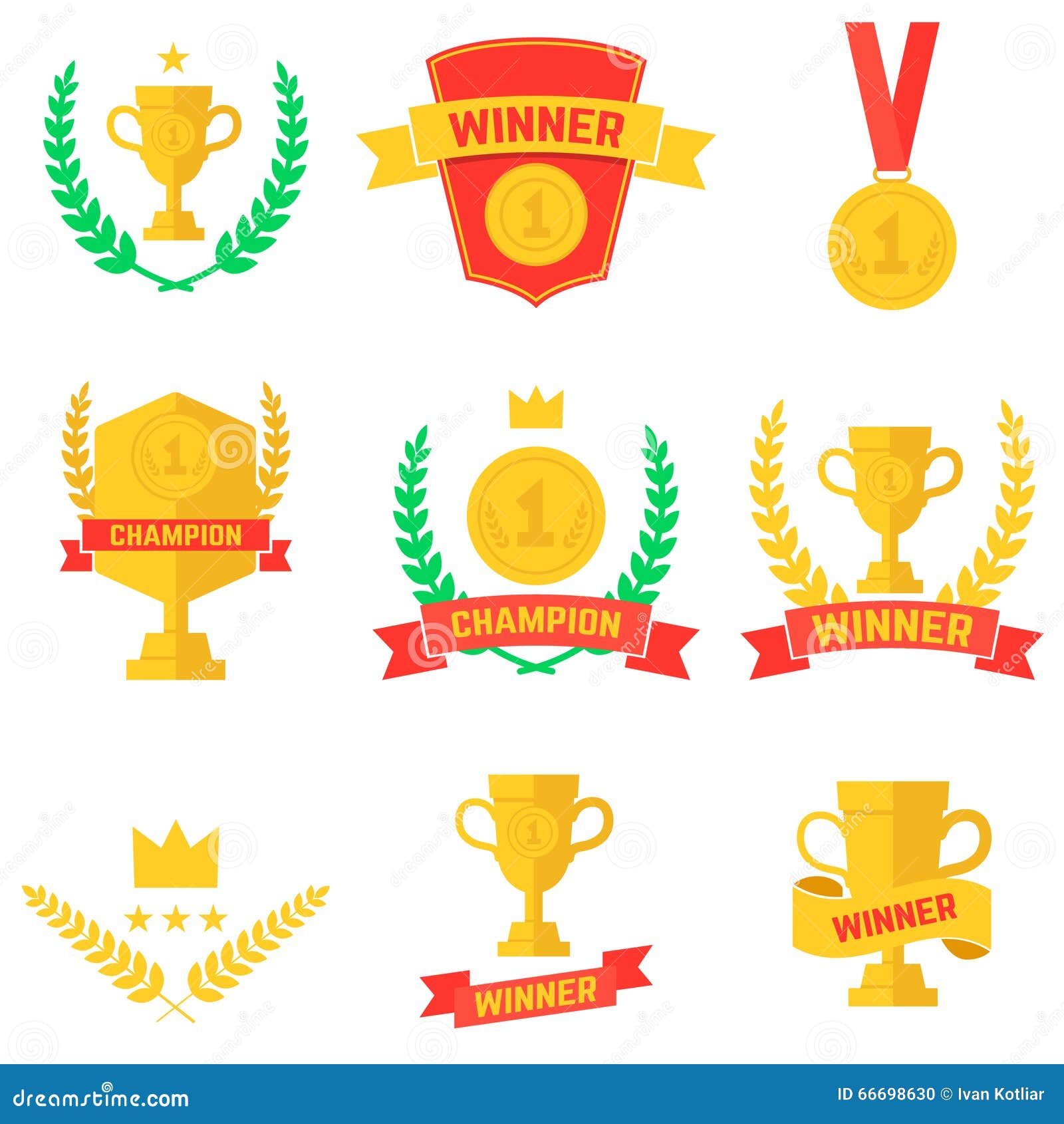 Set of Winner, Champion Labels and Badges Stock Vector - Illustration ...