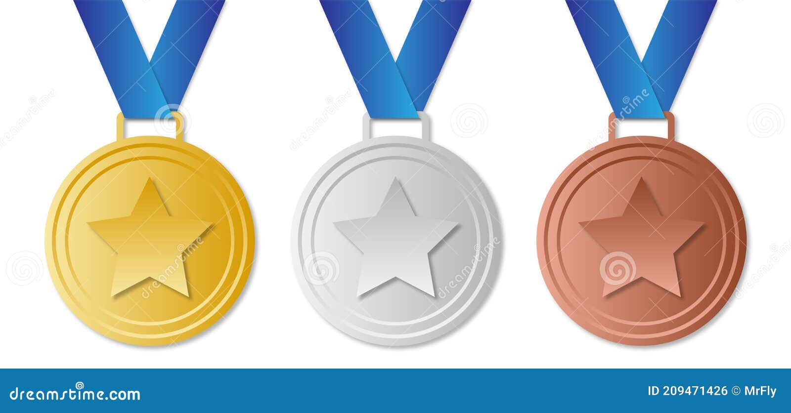 Set of Winner Medals with Blue Ribbon, Vector Image Stock Vector ...