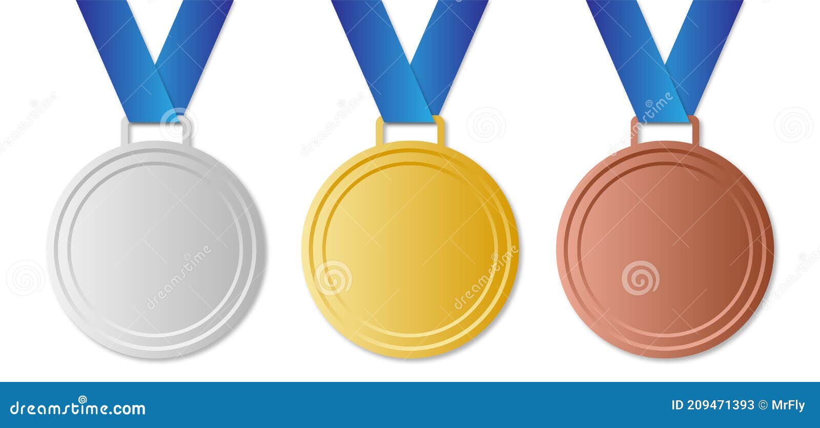 Set of Winner Medals with Blue Ribbon, Vector Image Stock Vector ...