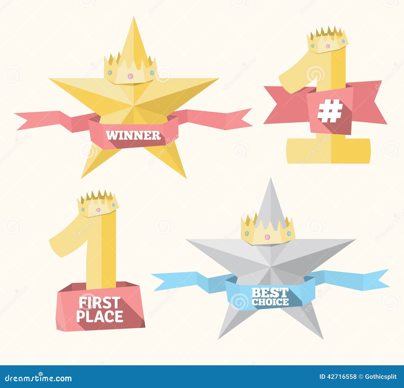 Set of Winner Related Design Elements Stock Vector - Illustration of ...