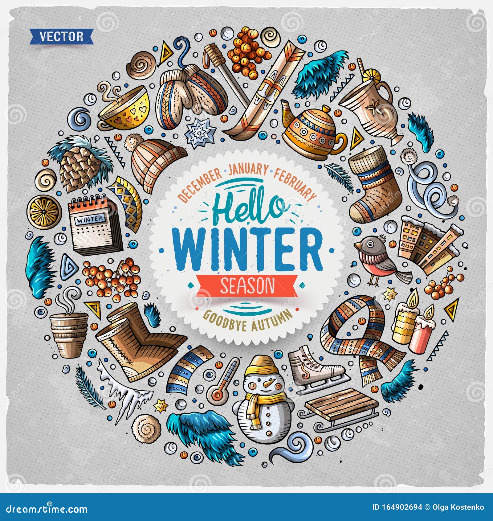 Set of Winter Cartoon Doodle Objects, Symbols and Items Stock Vector ...