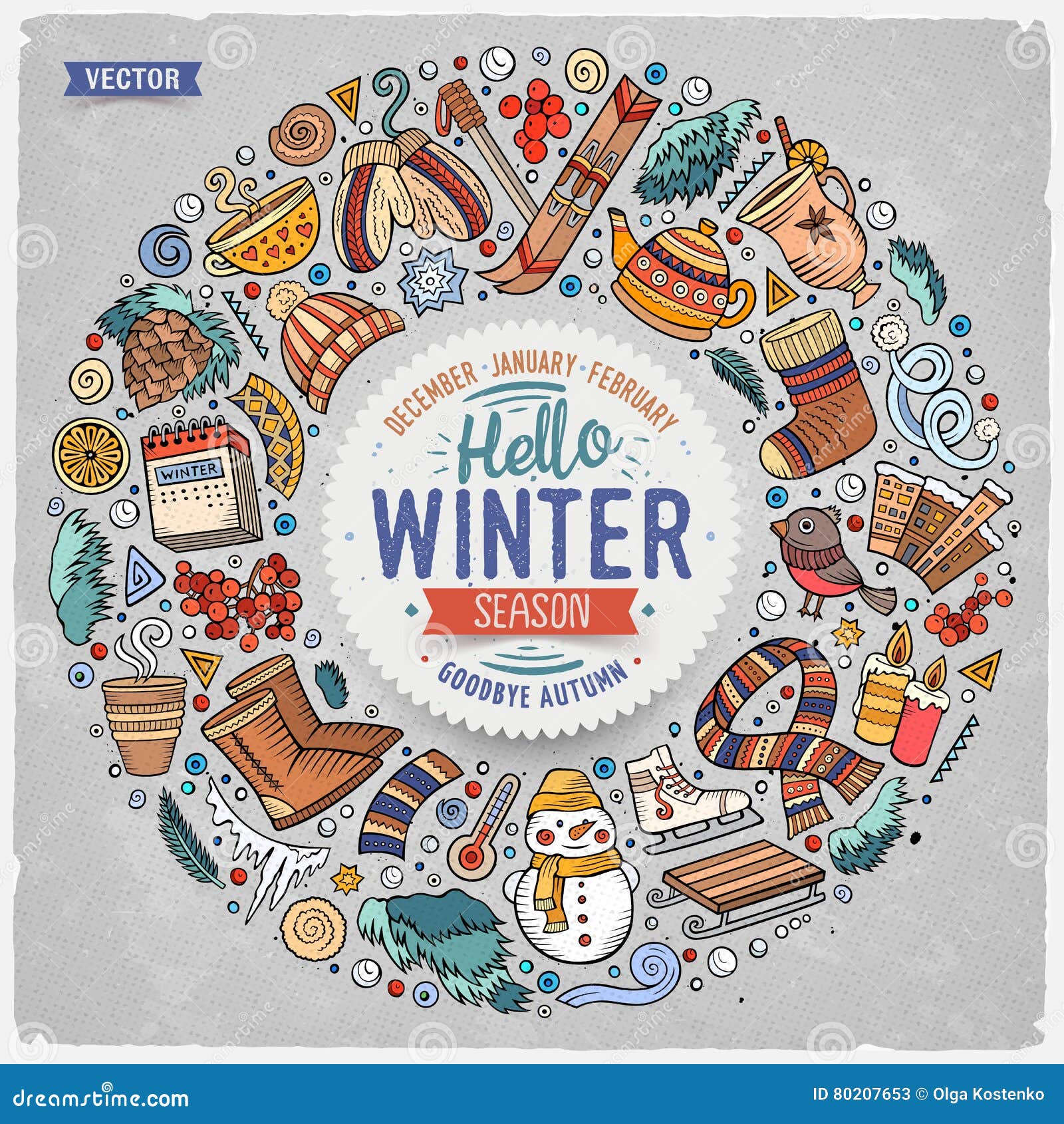 Set of Winter Cartoon Doodle Objects, Symbols and Items Stock Vector ...