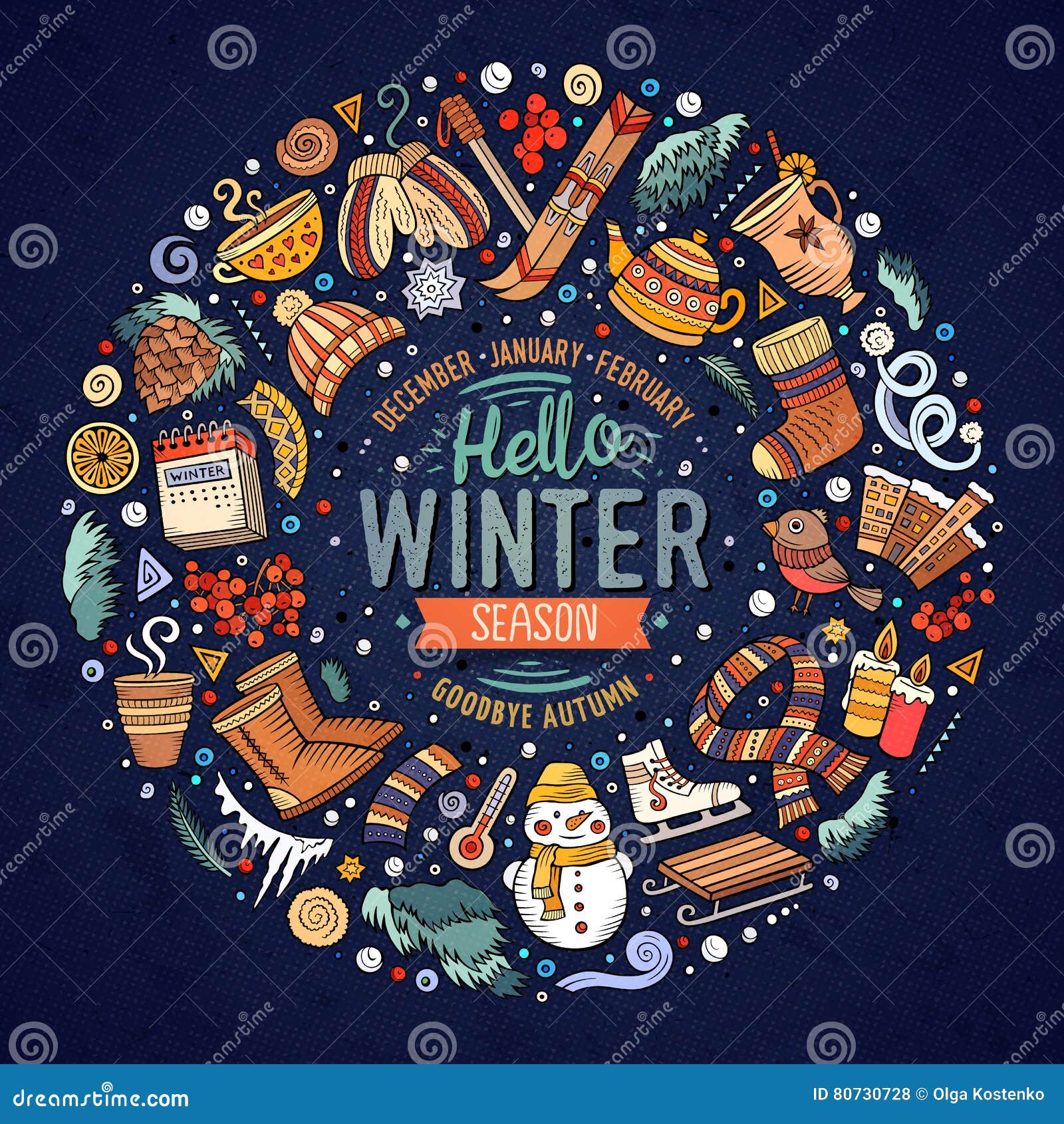 Set of Winter Cartoon Doodle Objects, Symbols and Items Stock Vector ...