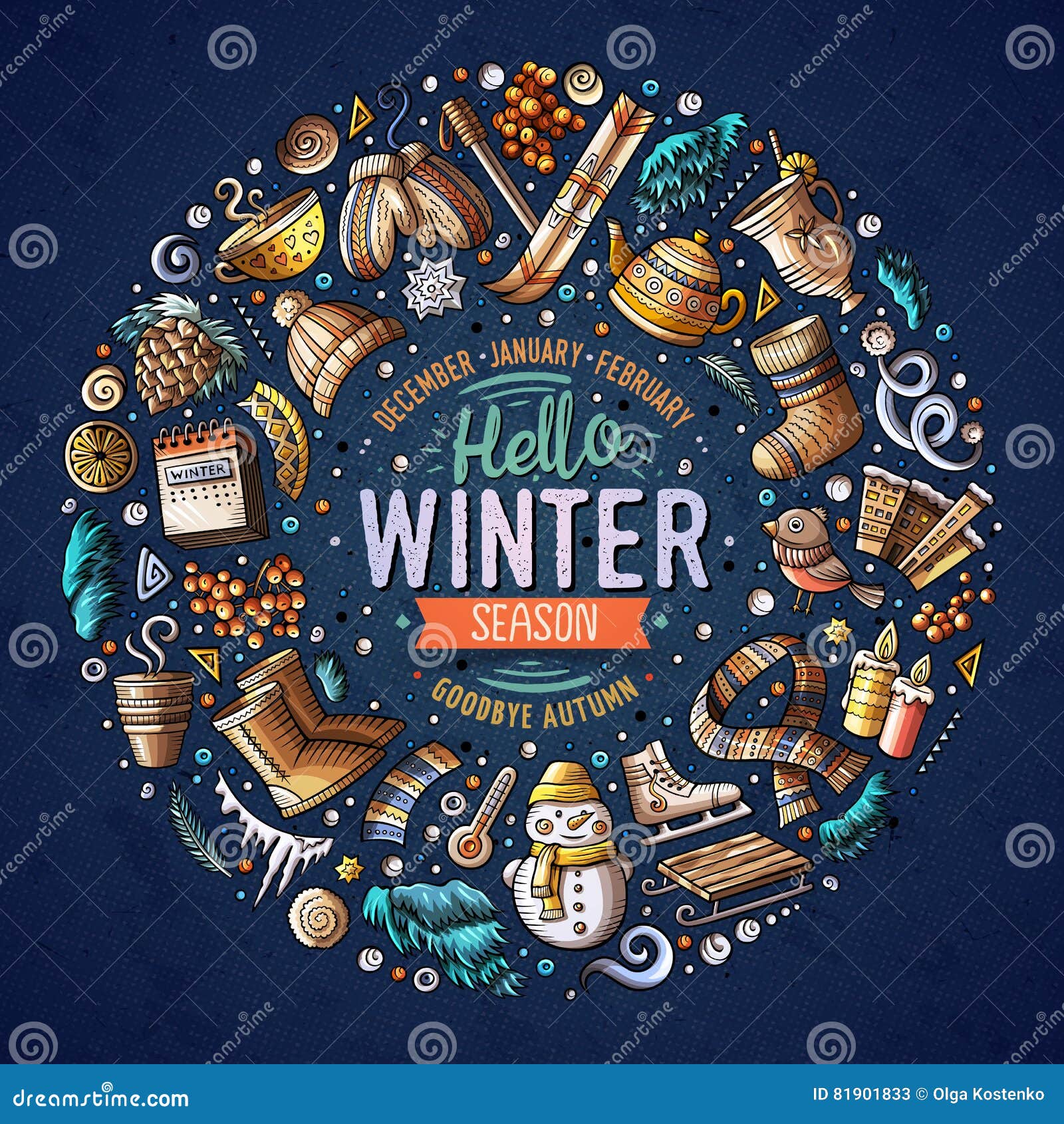 Set of Winter Cartoon Doodle Objects, Symbols and Items Editorial Stock ...