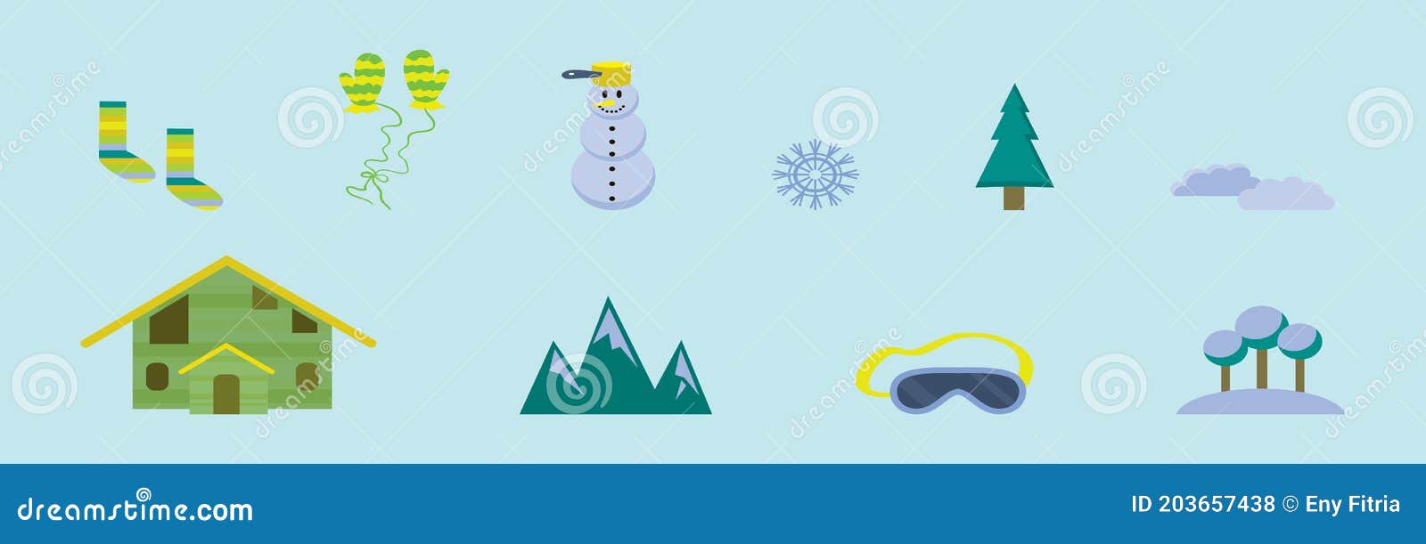Set of Winter Cartoon Icon Design Template with Various Models. Vector ...