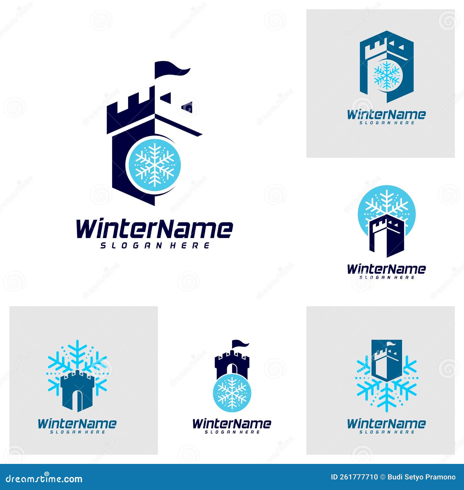Set of Winter Castle Logo Template, Castle Winter Logo Design Vector ...