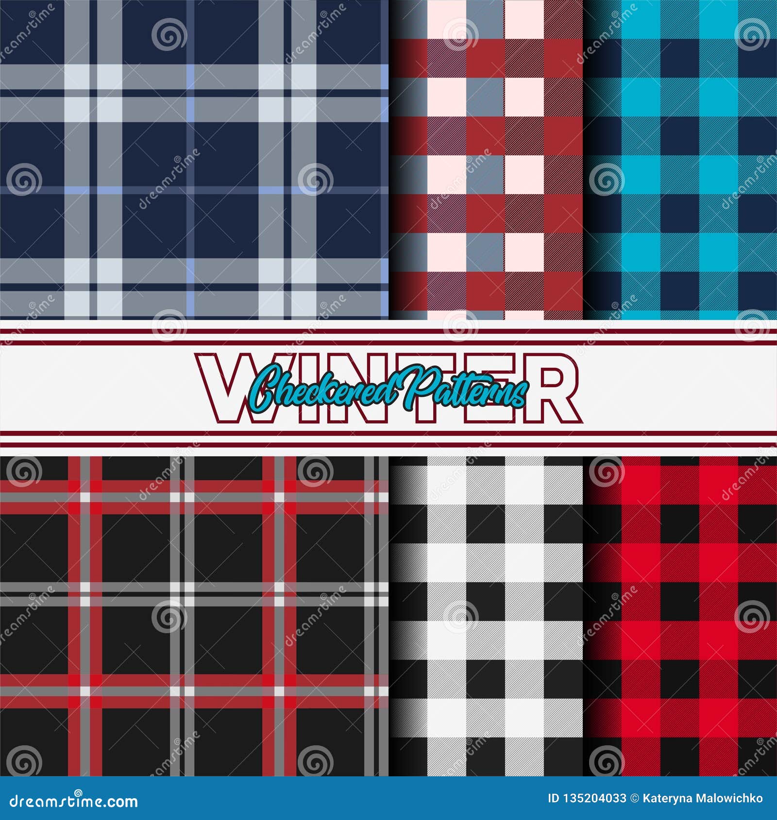 Set of Winter Checkered Patterns Stock Image - Image of decoration ...